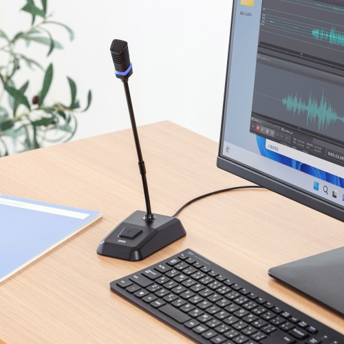 MM-MCTC02NC USBスタンドマイク Type-C/USB A両対応 DSPノイズキャンセリング ミュート機能 ステレオミニプラグ ...