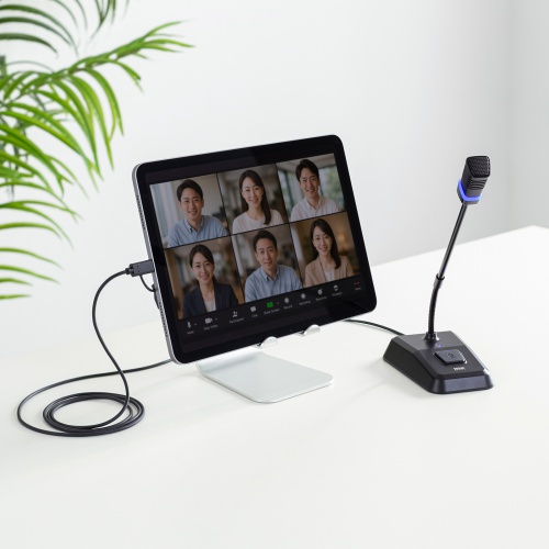 MM-MCTC02NC USBスタンドマイク Type-C/USB A両対応 DSPノイズキャンセリング ミュート機能 ステレオミニプラグ ...